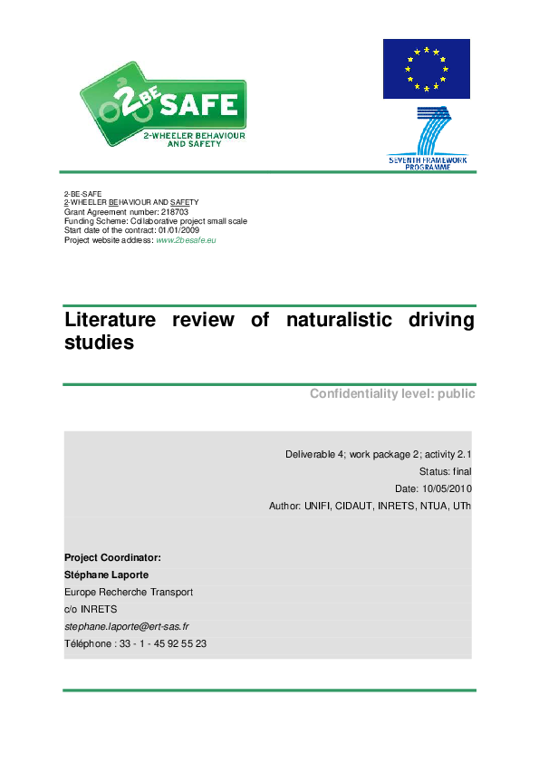 (PDF) Literature review of naturalistic driving studies