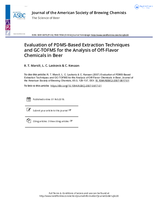 (PDF) Evaluation of PDMS-Based Extraction Techniques and GC-TOFMS for ...