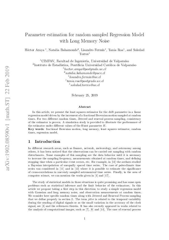 (PDF) Parameter estimation for random sampled Regression Model with Long Memory Noise