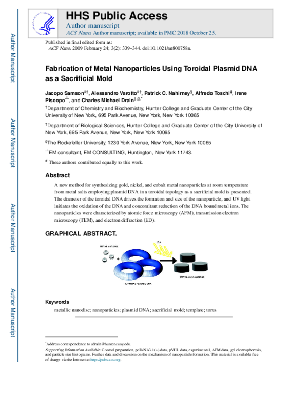 (PDF) Fabrication of Metal Nanoparticles Using Toroidal Plasmid DNA as ...