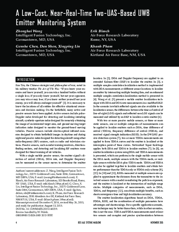 (PDF) A low-cost, near-real-time two-UAS-based UWB emitter monitoring system