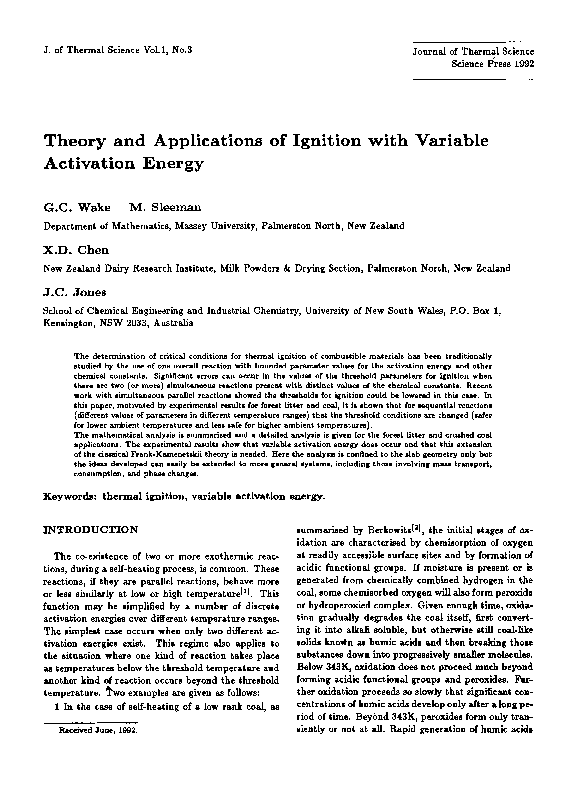 (PDF) Theory and applications of ignition with variable activation energy
