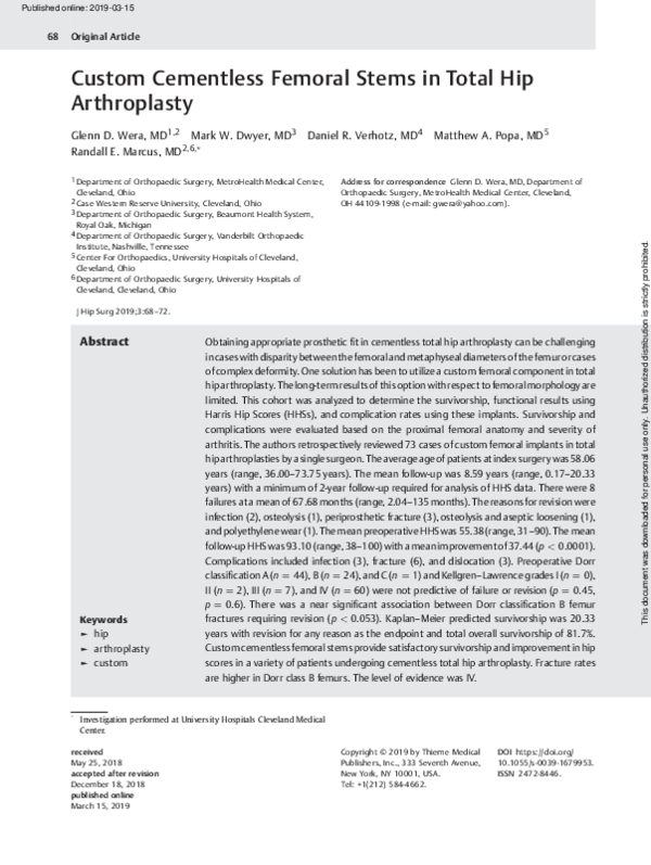 (PDF) Custom Cementless Femoral Stems in Total Hip Arthroplasty