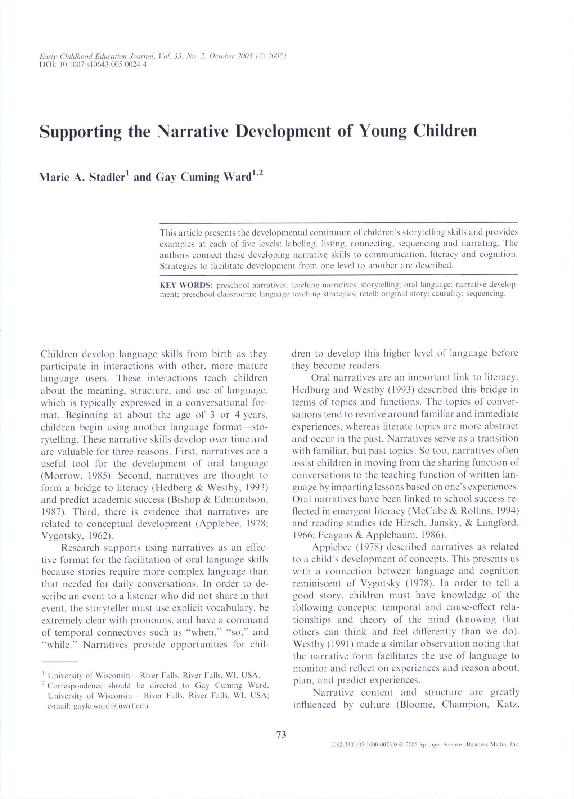 (PDF) Supporting the Narrative Development of Young Children