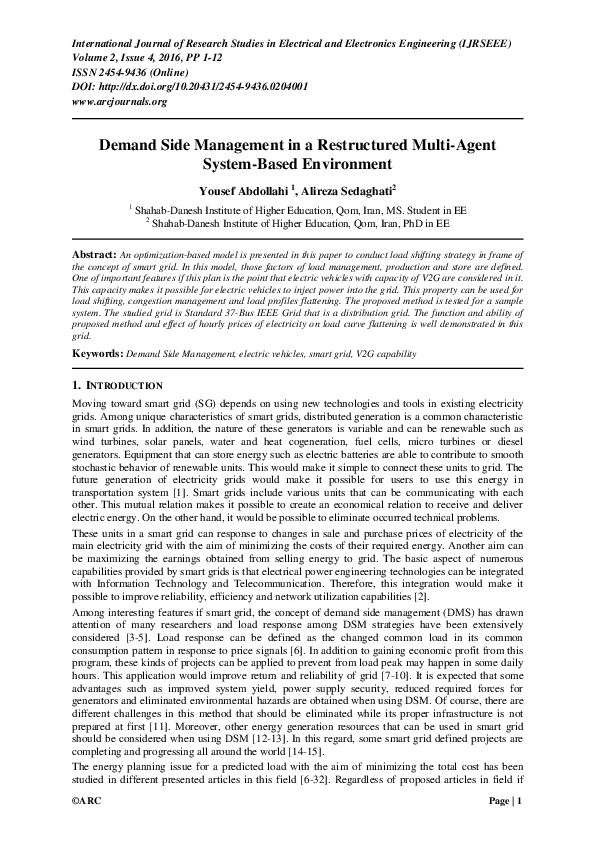 (PDF) Demand Side Management in a Restructured Multi-Agent System-Based Environment