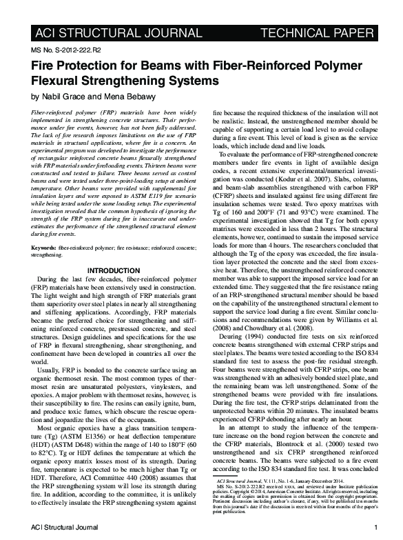 (PDF) Fire Protection for Beams with Fiber-Reinforced Polymer Flexural ...