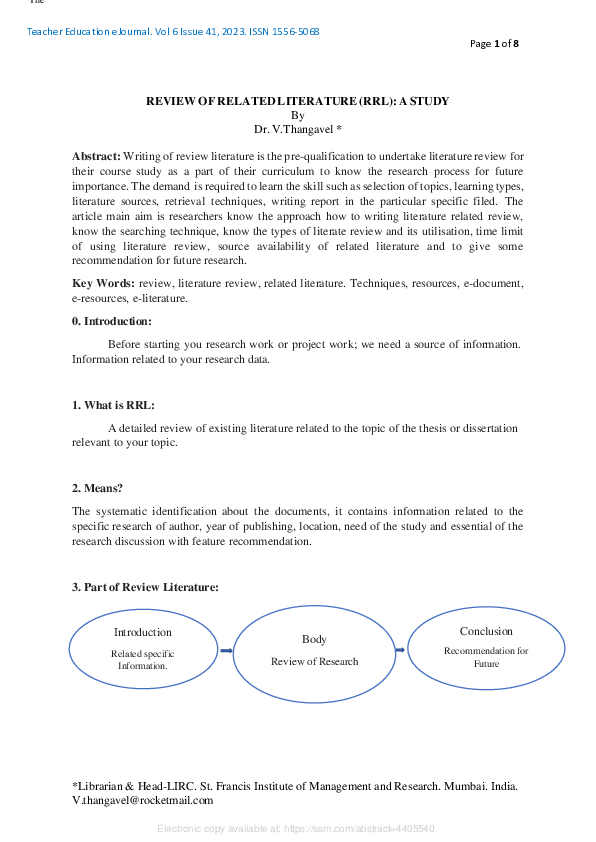 (PDF) REVIEW OF RELATED LITERATURE (RRL): A STUDY