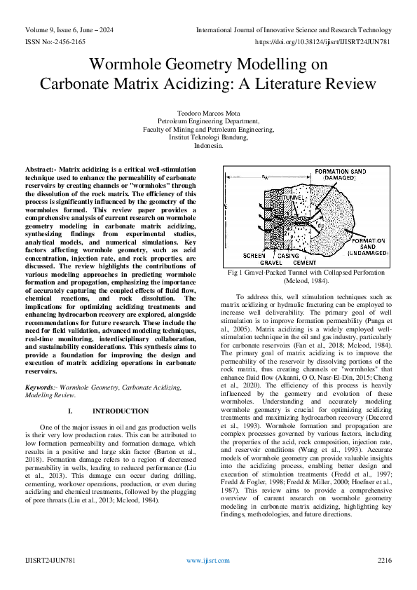 (PDF) Wormhole Geometry Modelling on Carbonate Matrix Acidizing: A ...
