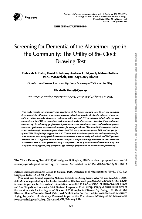 (PDF) Screening for dementia of the alzheimer type in the community ...
