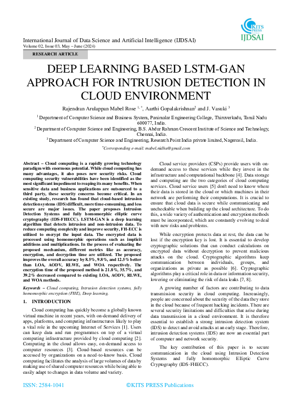 (PDF) DEEP LEARNING BASED LSTM-GAN APPROACH FOR INTRUSION DETECTION IN CLOUD ENVIRONMENT