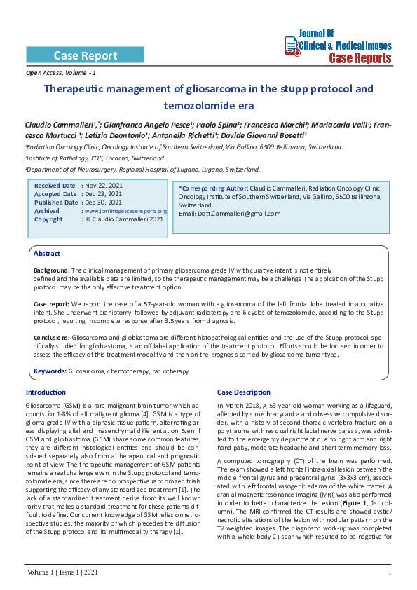 (PDF) Therapeutic management of gliosarcoma in the stupp protocol and ...