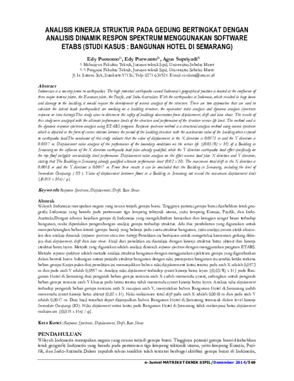 (PDF) ANALISIS KINERJA STRUKTUR PADA GEDUNG BERTINGKAT DENGAN ANALISIS DINAMIK RESPON SPEKTRUM ...