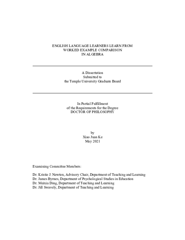 (PDF) English Language Learners Learn from Worked Example Comparison in Algebra