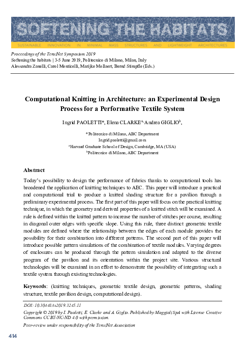 (PDF) Computational Knitting in Architecture: an Experimental Design ...