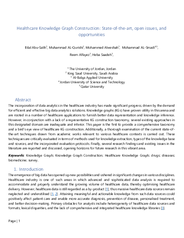(PDF) Healthcare Knowledge Graph Construction: State-of-the-art, open issues, and opportunities