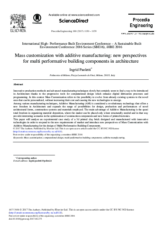 (PDF) Mass Customization with Additive Manufacturing: New Perspectives ...