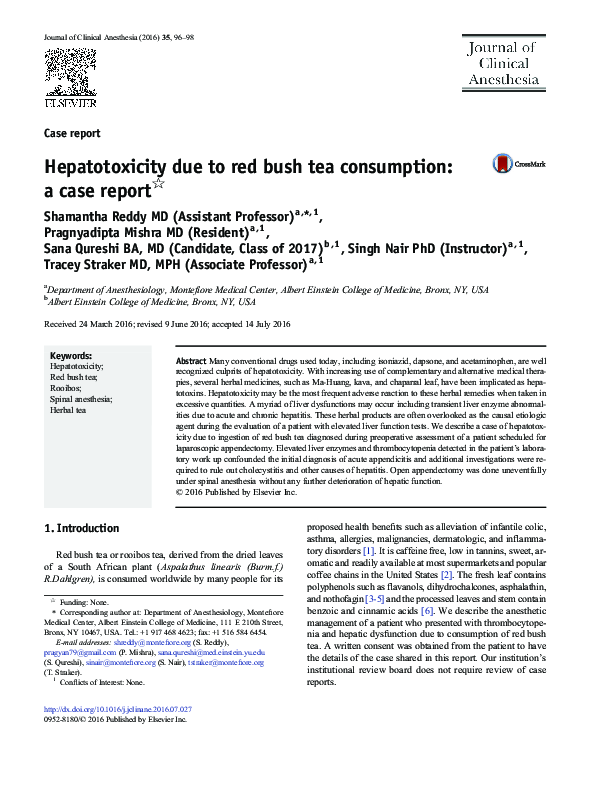 (PDF) Hepatotoxicity due to red bush tea consumption: a case report