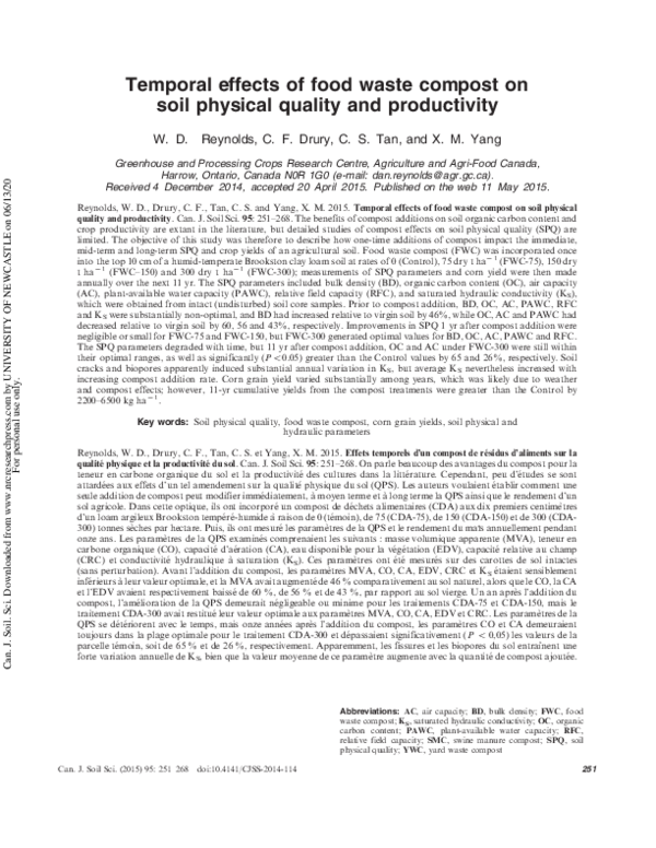 (PDF) Temporal effects of food waste compost on soil physical quality ...