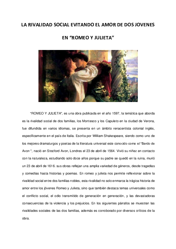 (PDF) LA RIVALIDAD SOCIAL EVITANDO EL AMOR DE DOS JOVENES EN "ROMEO Y ...