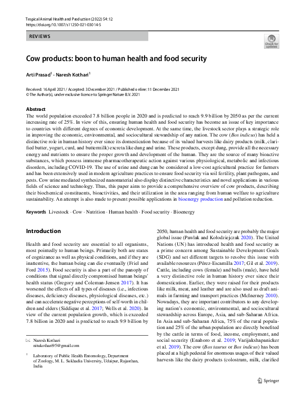 (PDF) Cow products: boon to human health and food security