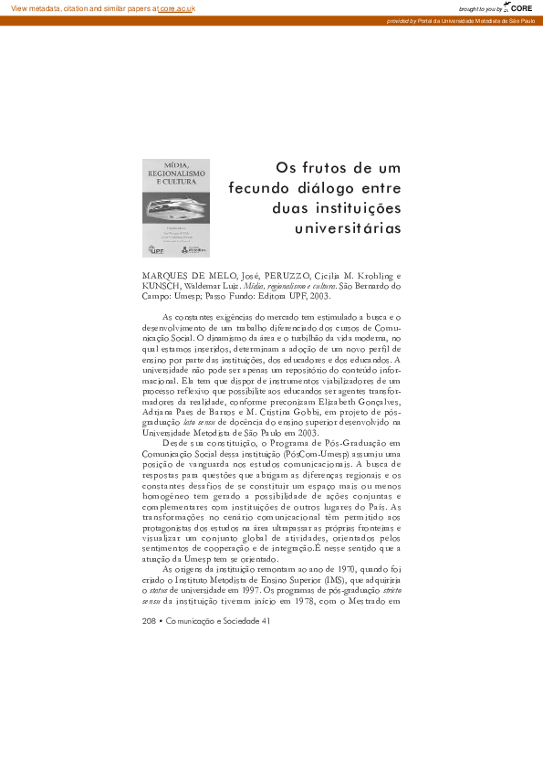 (PDF) Os Frutos de Um Fecundo Diálogo entre Duas Instituições ...