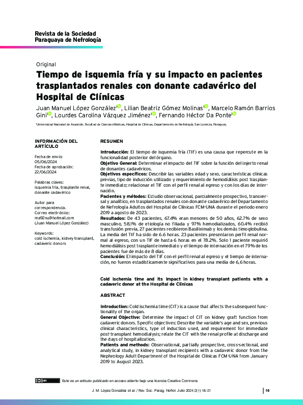 (PDF) Tiempo de isquemia fría y su impacto en pacientes trasplantados ...