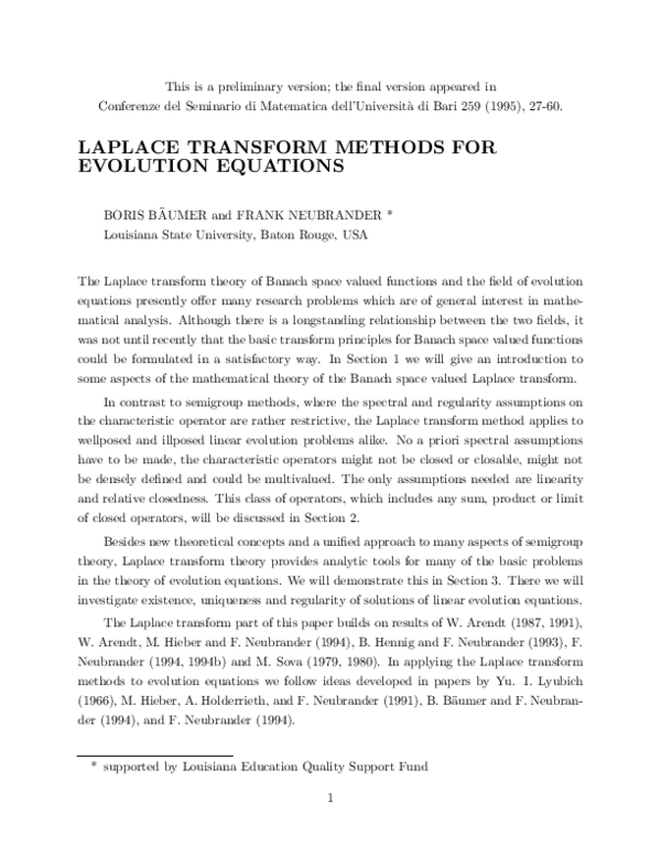(PDF) Laplace Transform Methods for Evolution Equations