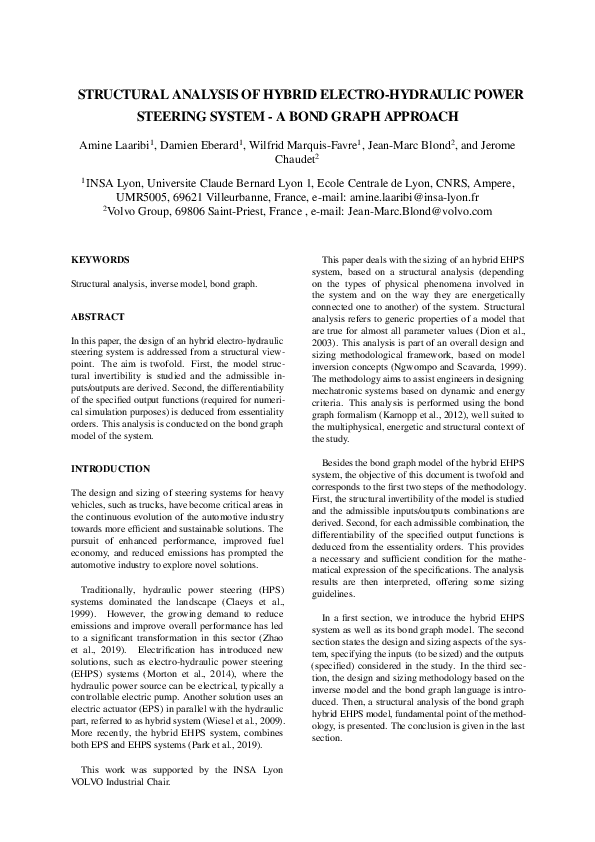 (PDF) Structural analysis of hybrid electro-hydraulic power steering system - A bond graph approach