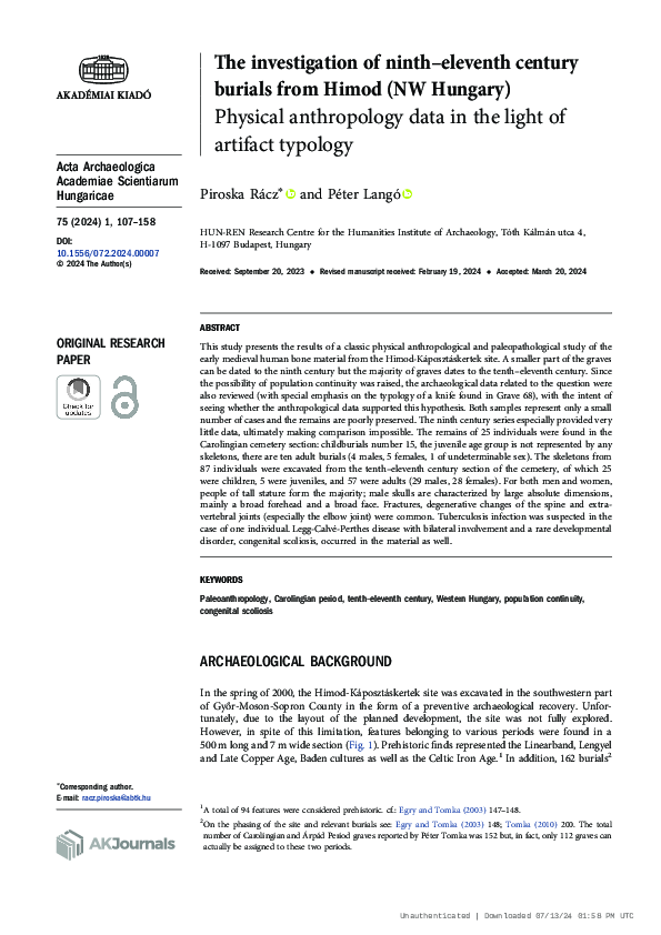 (PDF) The investigation of ninth-eleventh century burials from Himod ...
