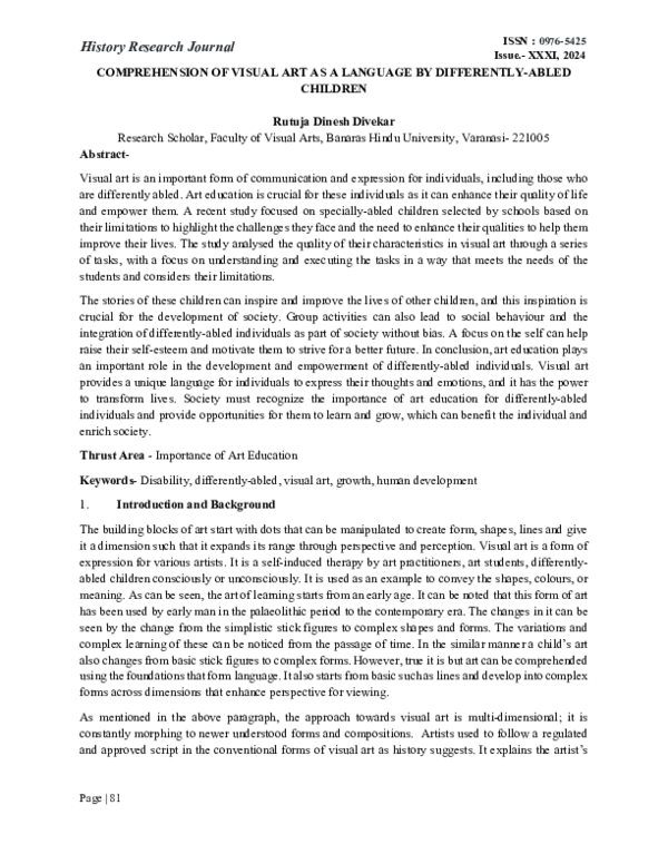 (PDF) Art as Language for Differently-Abled Children