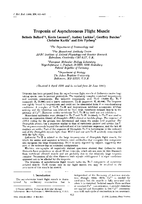 (PDF) Troponin of asynchronous flight muscle