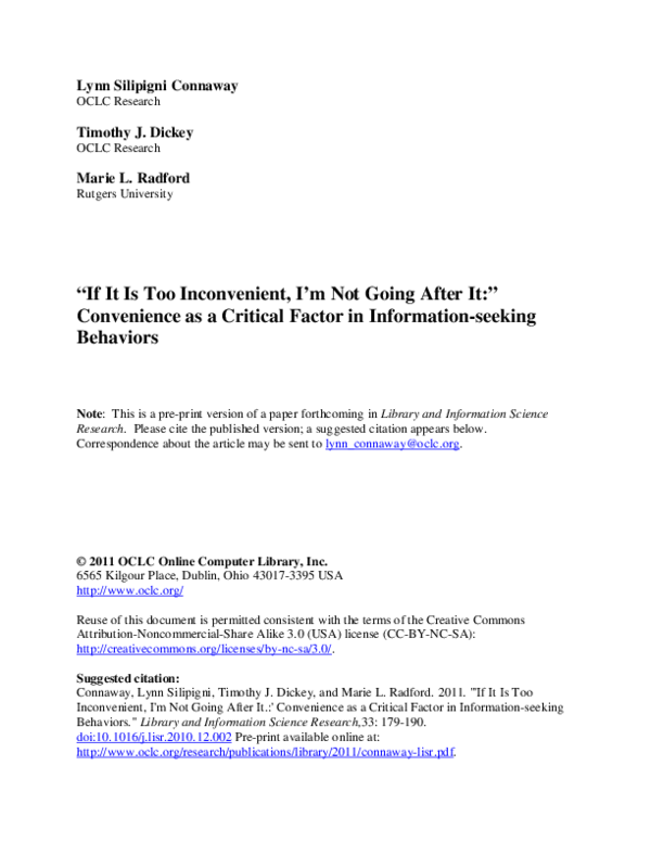 (PDF) “If it is too inconvenient I'm not going after it:” Convenience ...