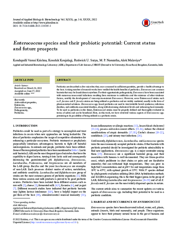 (PDF) Enterococcus species and their probiotic potential: Current ...