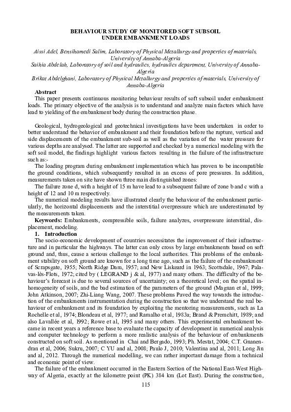 (PDF) Behaviour study of monitored soft subsoil under embankment loads
