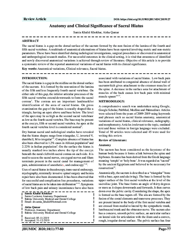 (PDF) Anatomy and Clinical Significance of Sacral Hiatus