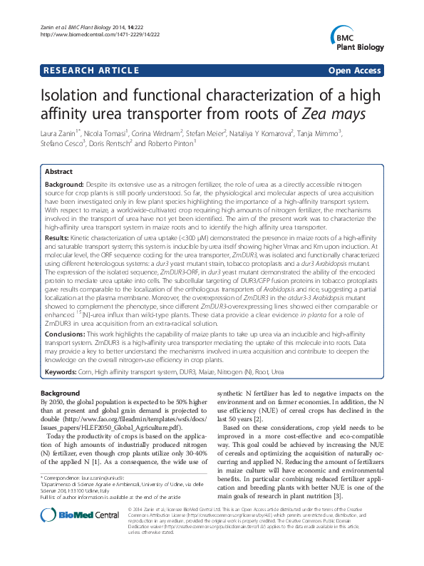 (PDF) Isolation and functional characterization of a high affinity urea ...