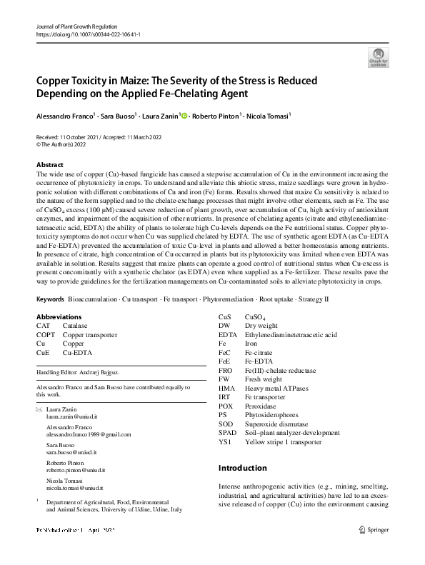 (PDF) Copper Toxicity in Maize: The Severity of the Stress is Reduced Depending on the Applied ...