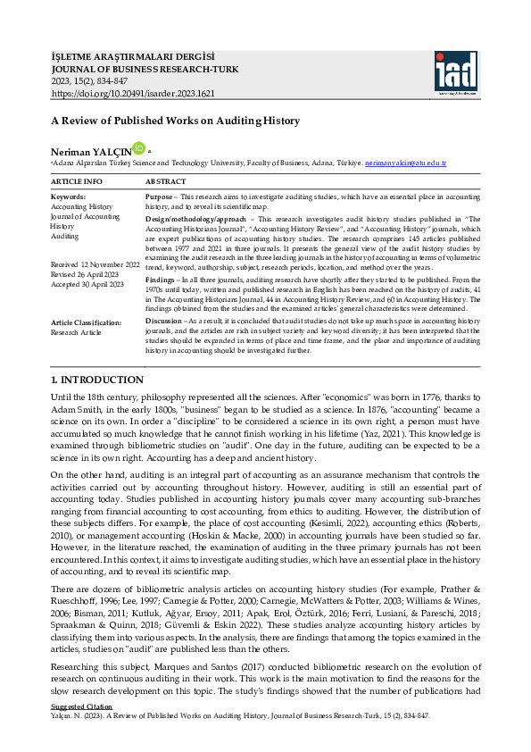 (PDF) A Review of Published Works on Auditing History
