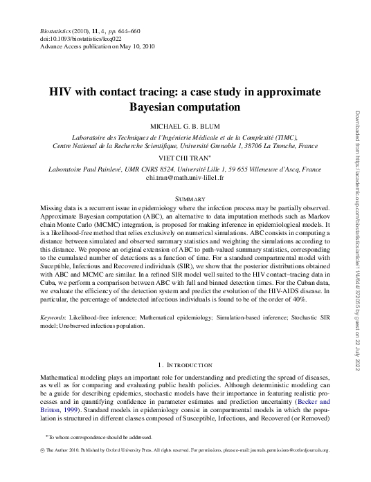 (PDF) HIV with contact tracing: a case study in approximate Bayesian computation