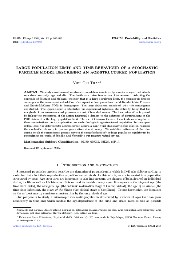 (PDF) Large population limit and time behaviour of a stochastic ...