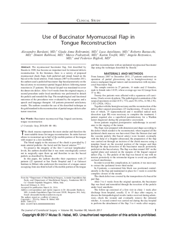 (PDF) Use of Buccinator Myomucosal Flap in Tongue Reconstruction