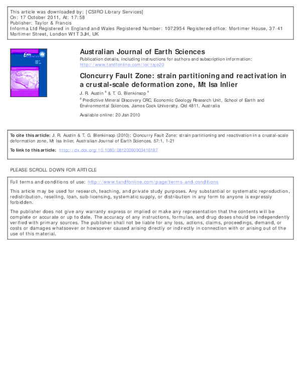(PDF) Cloncurry Fault Zone: strain partitioning and reactivation in a ...