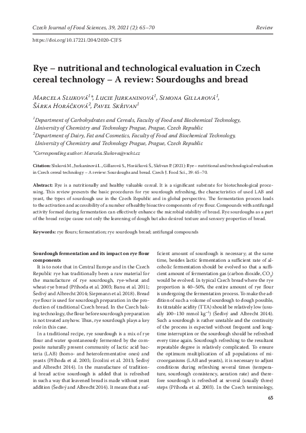 (PDF) Rye - nutritional and technological evaluation in Czech cereal technology - A review ...