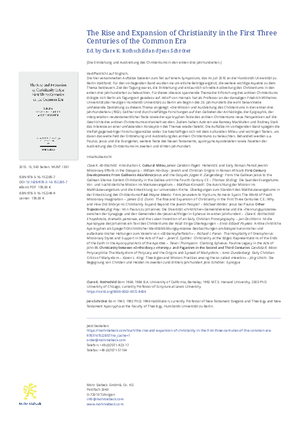 (PDF) The Rise and Expansion of Christianity in the First Three Centuries of the Common Era