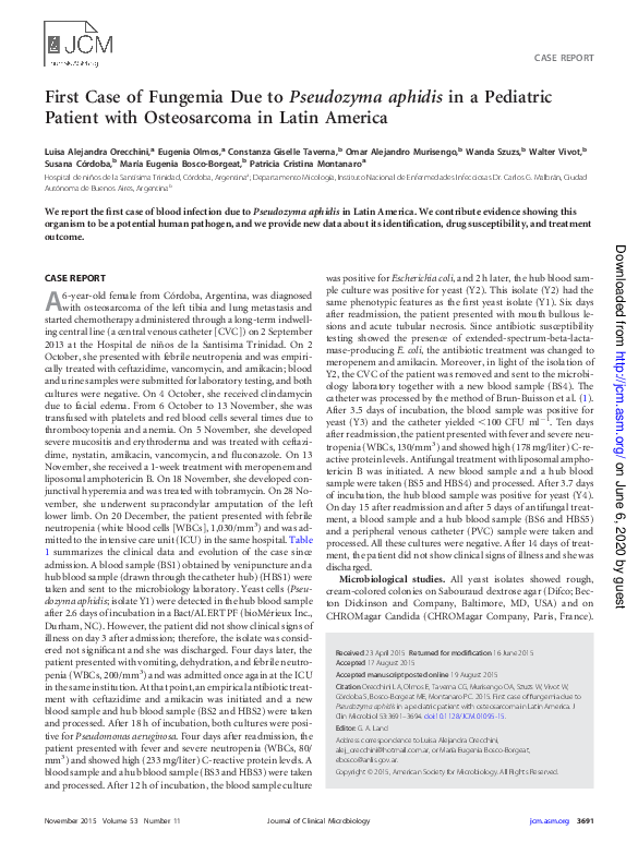 (PDF) First Case of Fungemia Due to Pseudozyma aphidis in a Pediatric ...