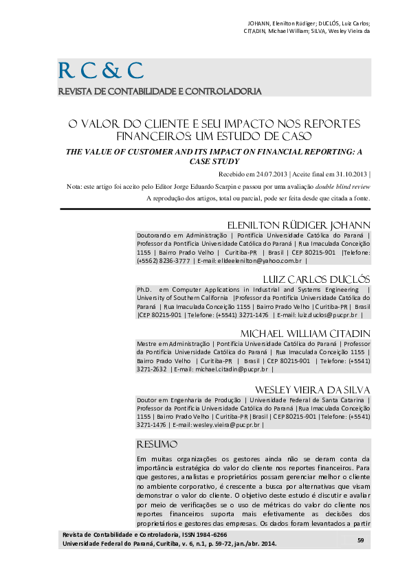 (PDF) O Valor Do Cliente e Seu Impacto Nos Reportes Financeiros: Um ...