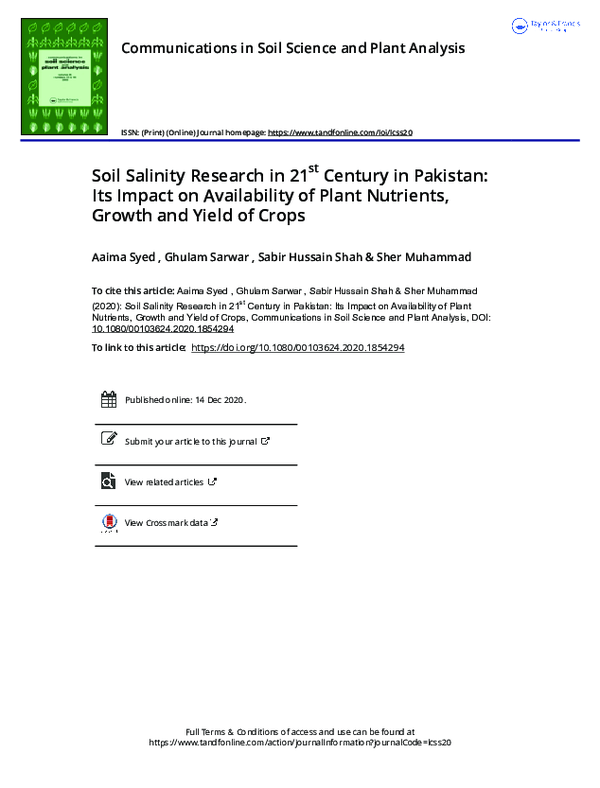 (PDF) Soil Salinity Research in 21st Century in Pakistan: Its Impact on Availability of Plant ...