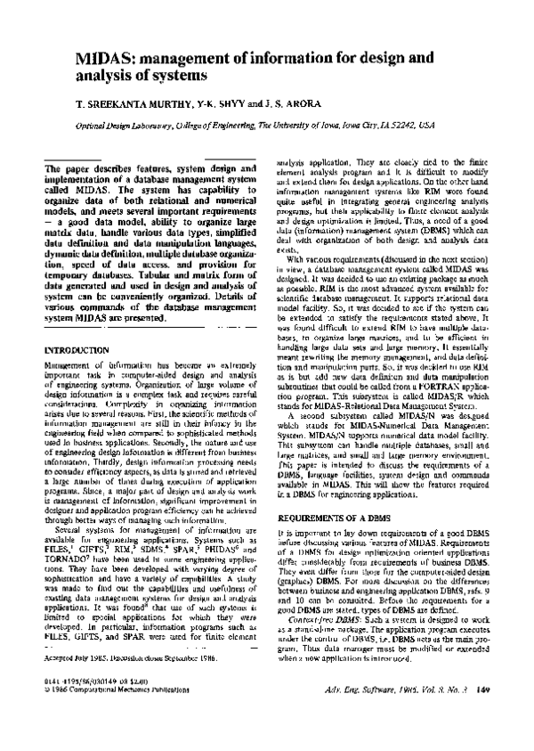 (PDF) MIDAS: management of information for design and analysis of systems