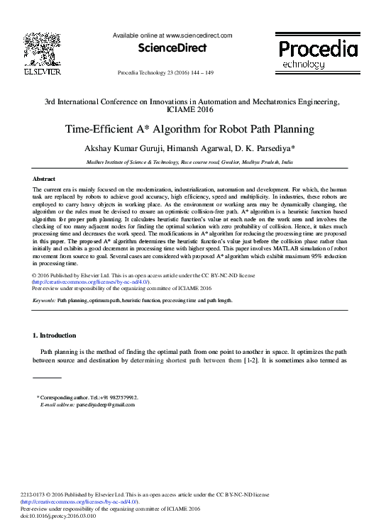 (PDF) Time-efficient A* Algorithm for Robot Path Planning