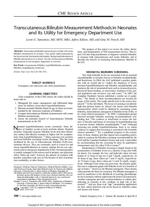 (PDF) Transcutaneous Bilirubin Measurement Methods in Neonates and Its ...